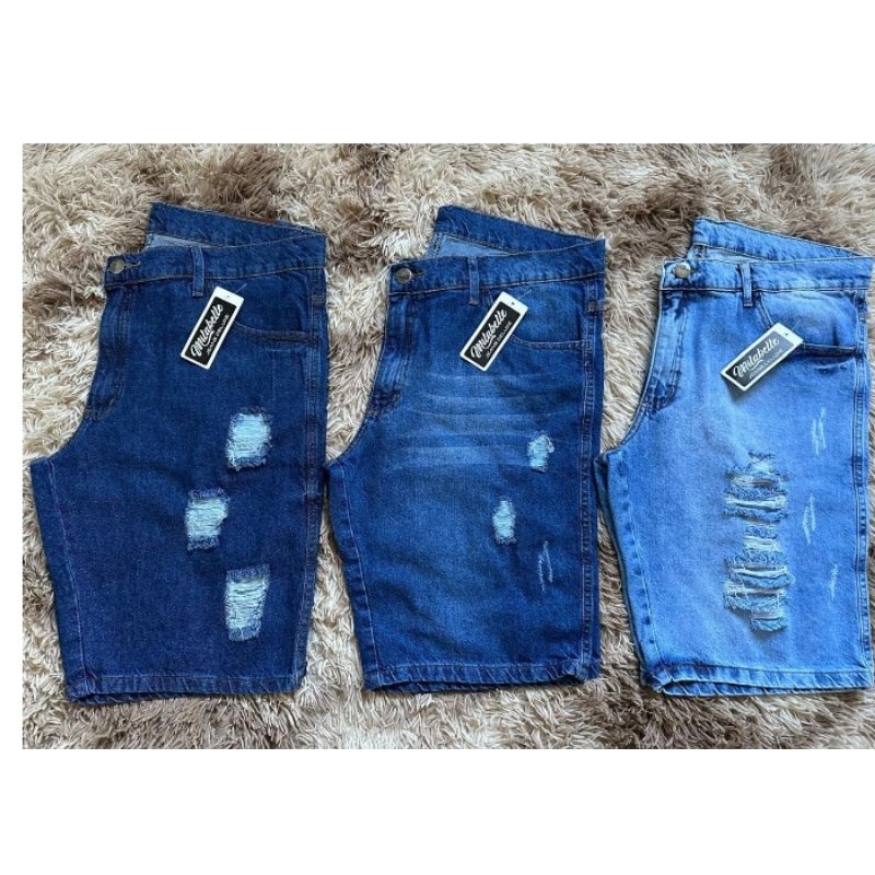 Kit 3 Bermuda Jeans Masculina Rasgada Com Destroyer | Shopee Brasil