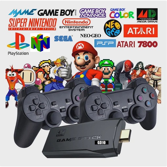Video Game Stick 4k 10mil Jogos Retro + 2 Controles Sem Fio Console ...