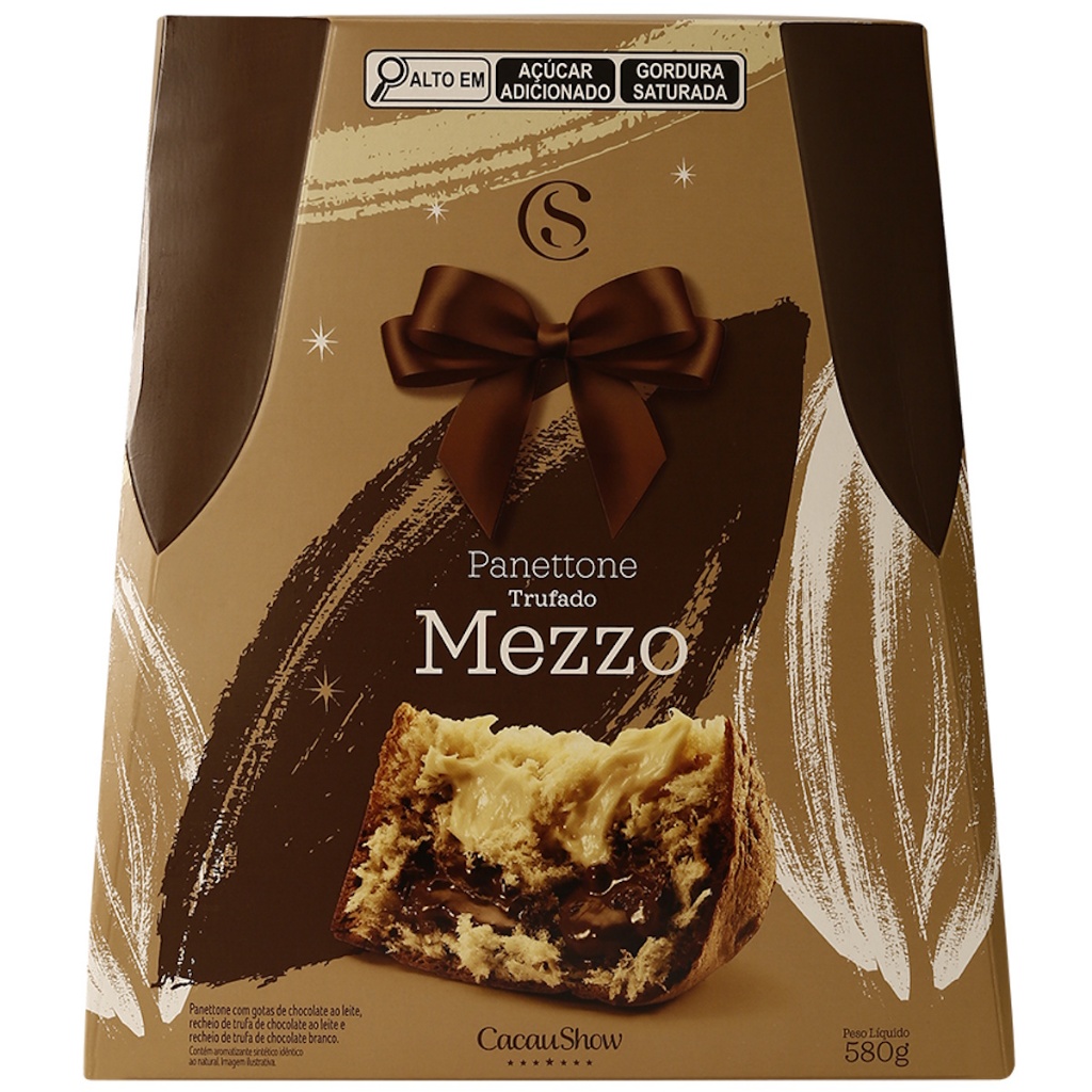 Panettone Mezzo Cacau Show Meio a Meio Recheado Chocolate Branco e Ao ...