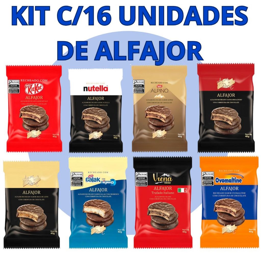 Kit c/16 unidades de Alfajor 40g Sabores Sortidos | Shopee Brasil