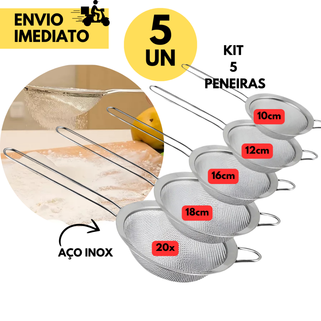 5 Un Peneira em Inox Coador em Aço Inoxidável para Cozinha com Alça p ...