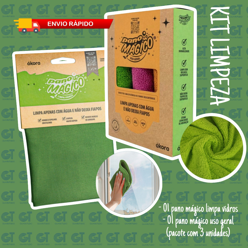 Kit Pano Magico Limpa Vidros e Espelhos e Pano Magico Limpeza Geral ...