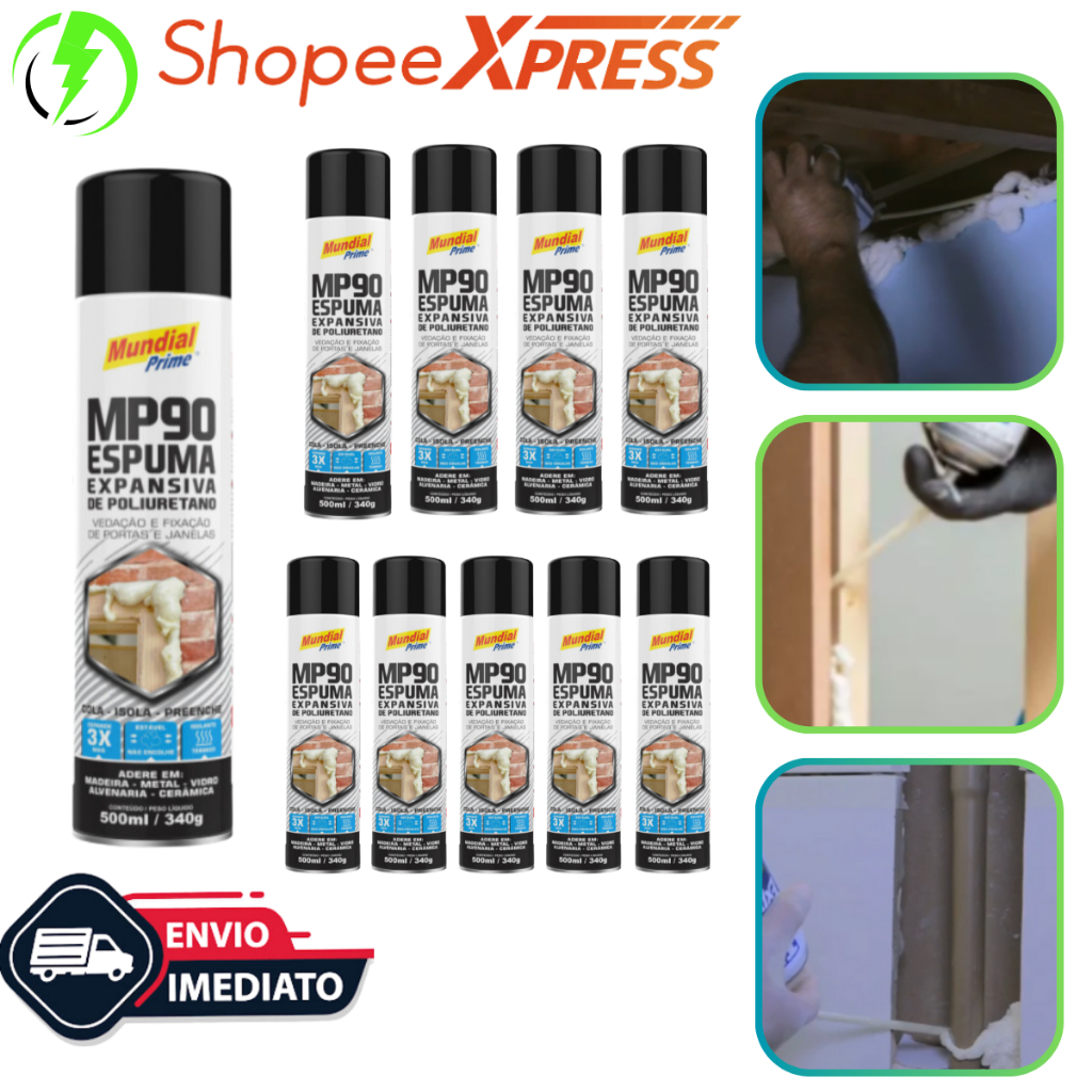 Kit 10 Espuma Expansiva Poliuretano 500ml/340g Mundial Prime | Shopee Brasil