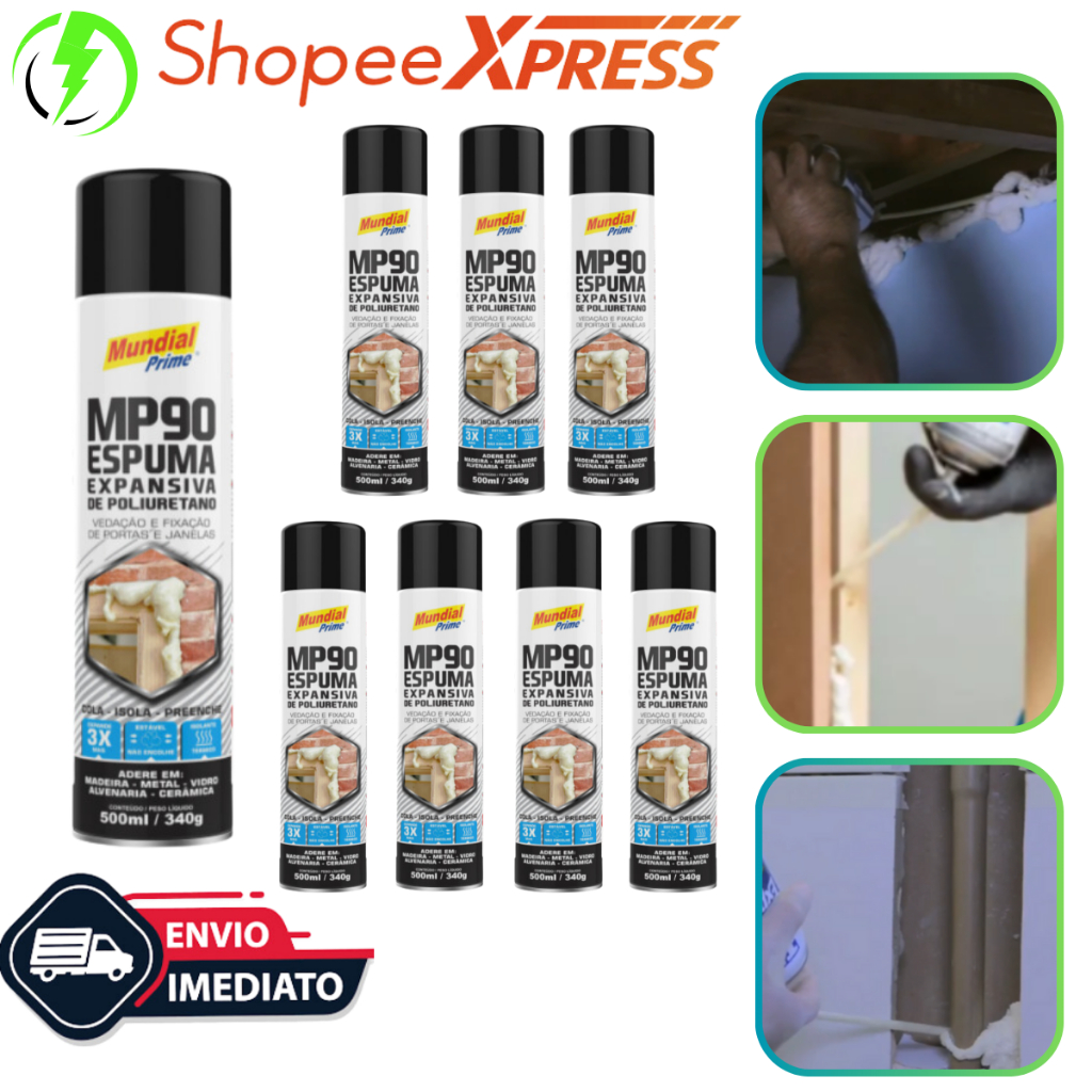 Kit 8 Espuma Expansiva Poliuretano 500ml/340g Mundial Prime | Shopee Brasil