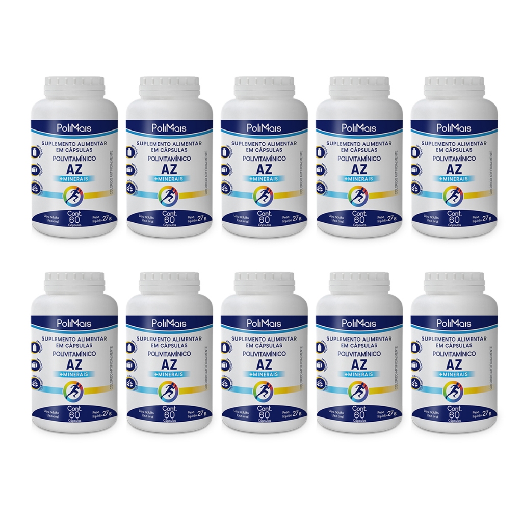 Kit 10 Polimais Polivitamínico Multivitamínico A-Z C/600 Cápsulas ...