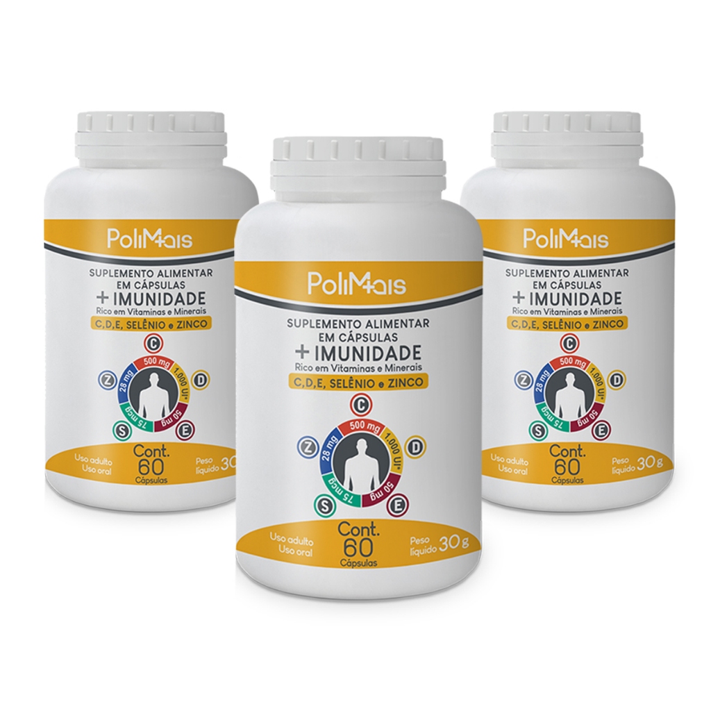 Kit 3 Polimais + Imunidade Vitaminas Cdzse C/180 Cápsulas Nutriex ...