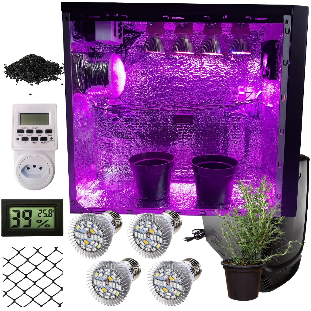 Estufa Cultivo Indoor PC Grow Full Spectrum 112W Filtro Ativado Temporizador Plantio Dentro de ...