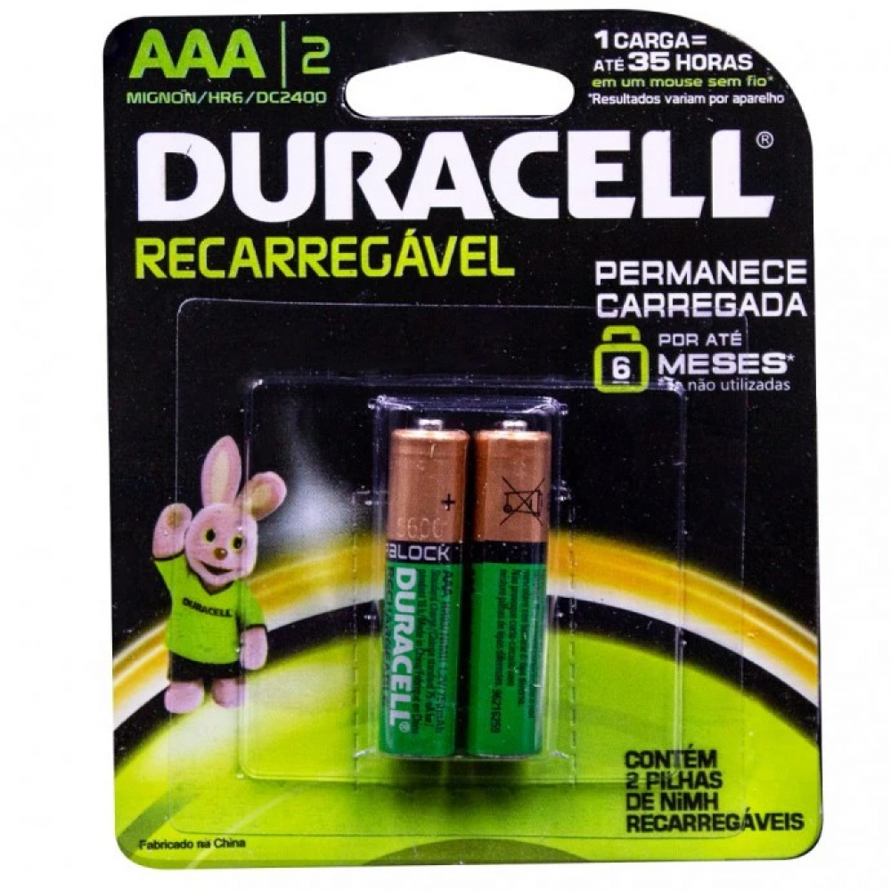 2 Pilhas AAA (Palito) Recarregável Duracell 750mAh Verde ideal para ...