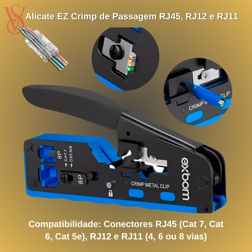 Alicate EZ Crimp de Passagem RJ45, RJ12 e RJ11 | Shopee Brasil