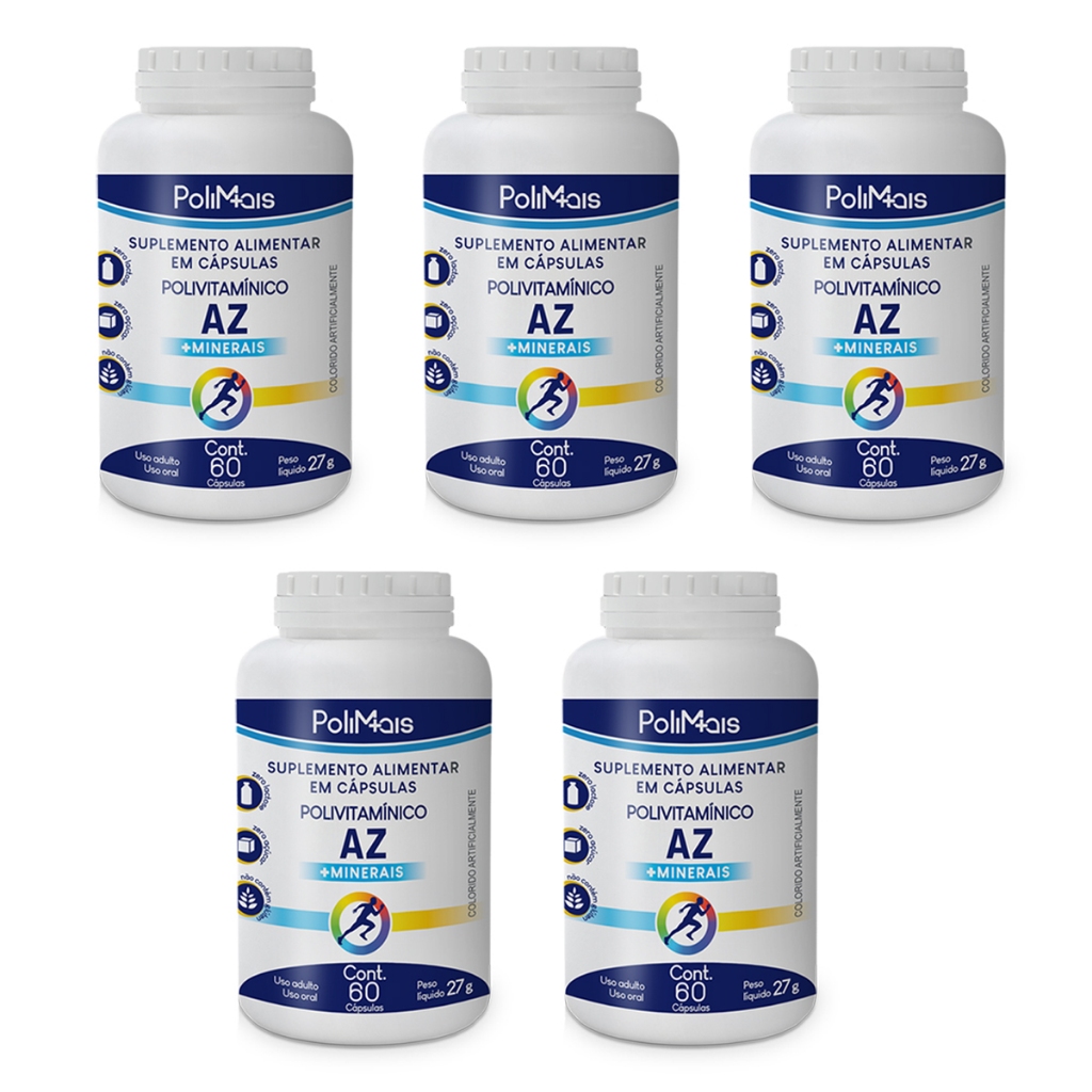 Kit 5 Polimais Polivitamínico Multivitamínico A-Z C/300 Cápsulas ...