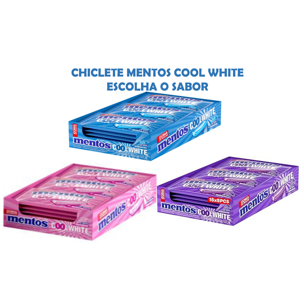 Chiclete Mentos Cool White Zero Açúcar 8,5g Escolha o Sabor - Caixa Com ...