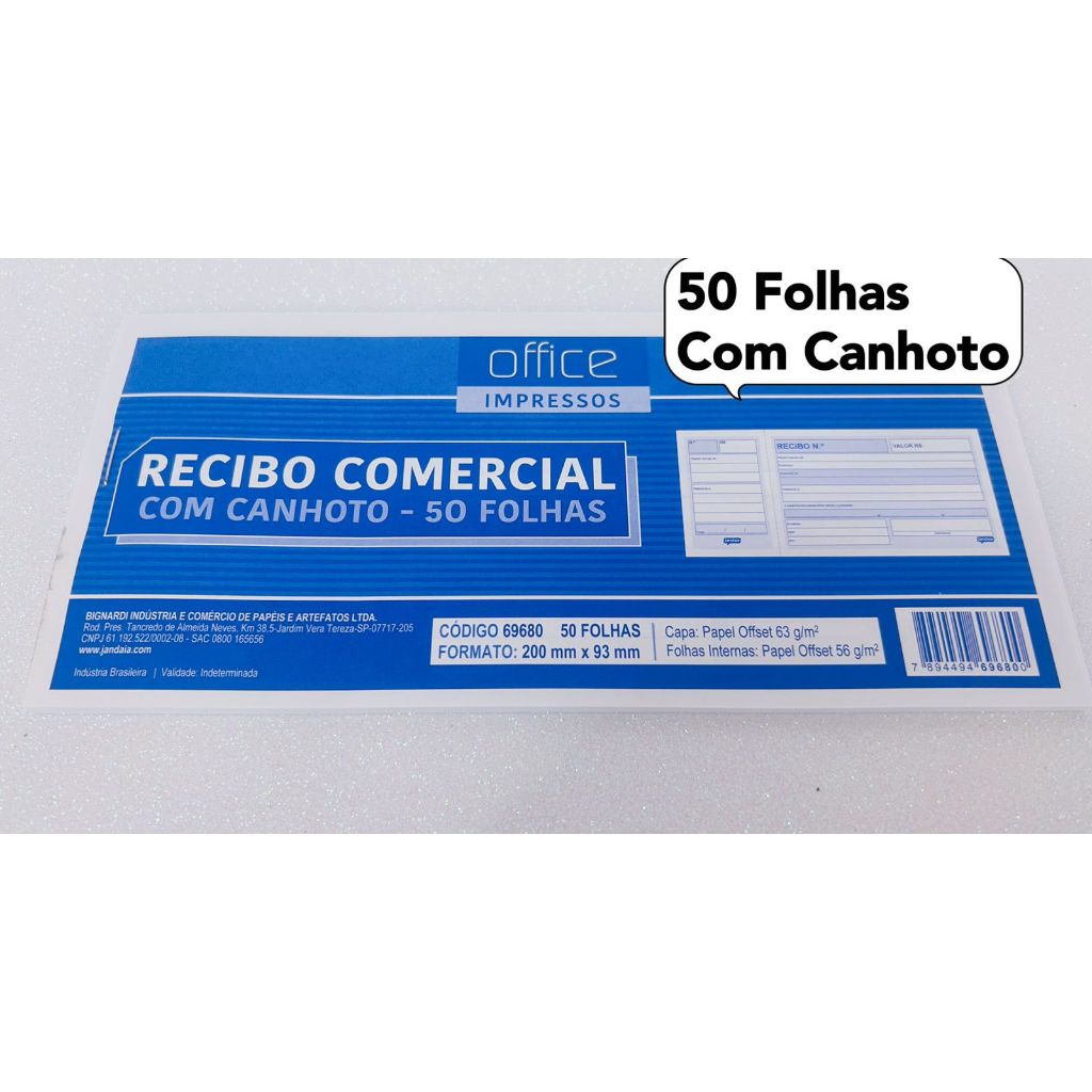 Blocos Recibo Comercial c/ canhoto com 50 folhas cada | Shopee Brasil