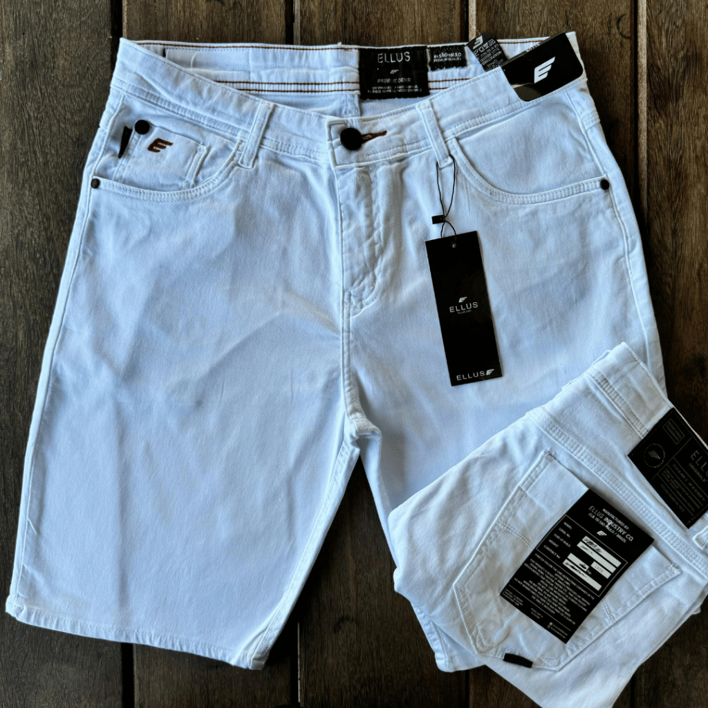 Bermuda Ellus Brim Grosso Premium com Elastano Branco | Shopee Brasil
