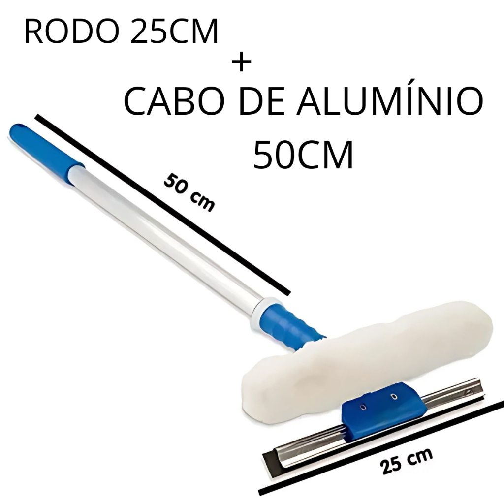 Rodo Profissional Limpa e Seca Vidro 25cm com Cabo de Aluminio 60cm ...