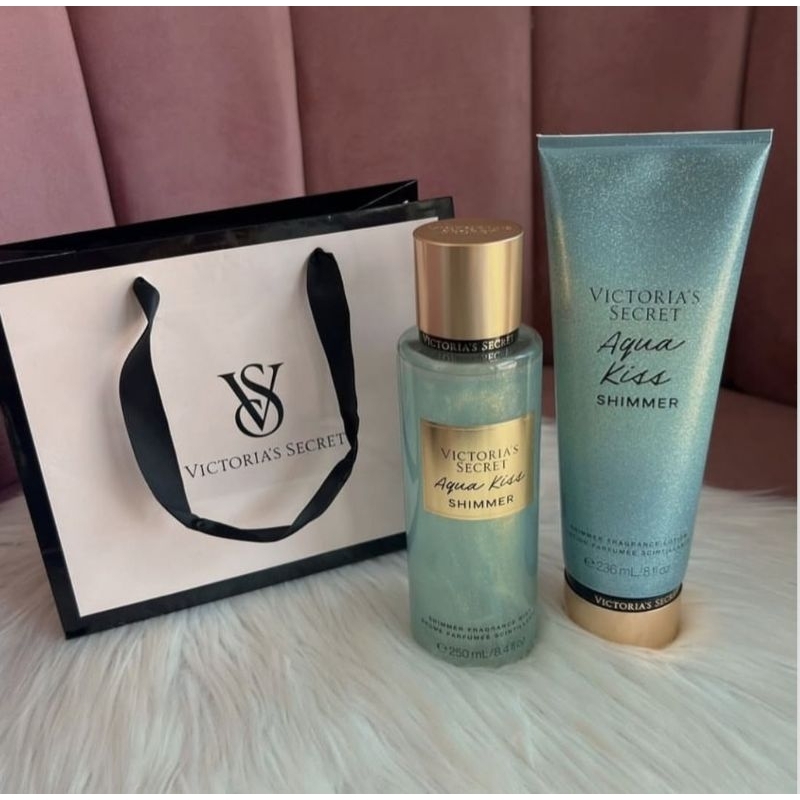 Victoria's Secret Aqua Kiss Shimmer Creme Com Brilho + Body Splash Com Brilho | Envio Imediato ...
