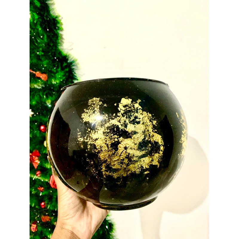 vaso vidro boleado marmorizado preto aquário flores | Shopee Brasil