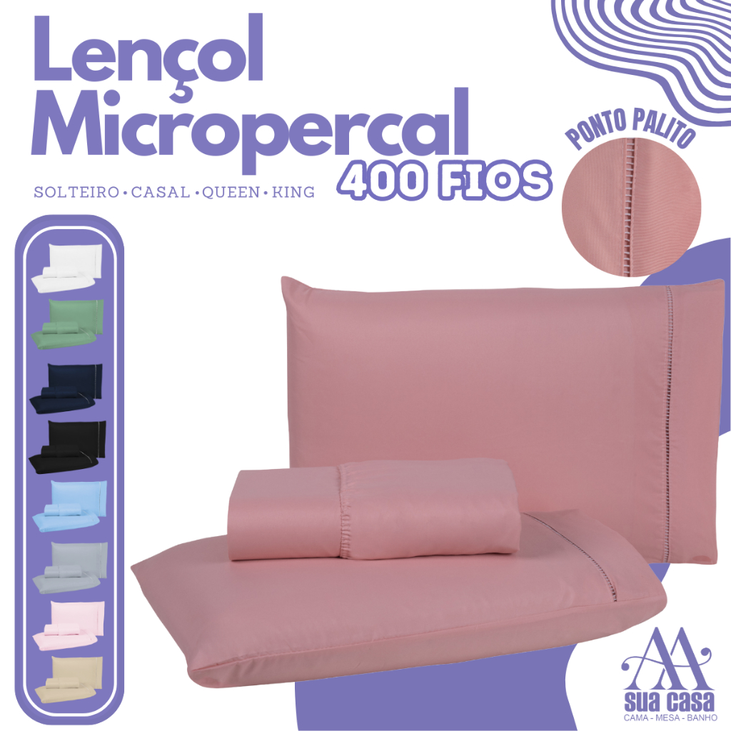 Kit Lençol Cama Solteiro Casal Padrão Queen e King 03 Peças Micropercal ...