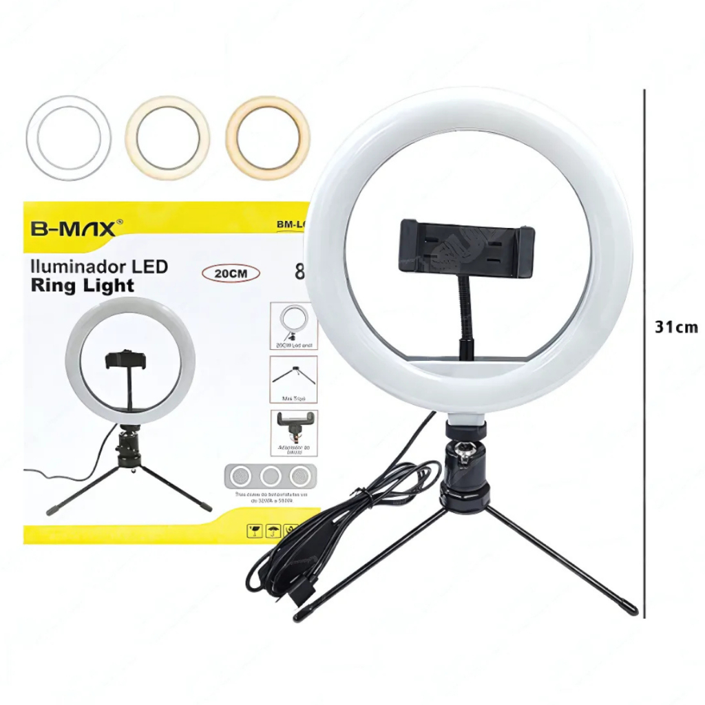 Luminária LED Ring Light 8" BM-L02 para Vídeos, Fotos, Maquiagem e ...