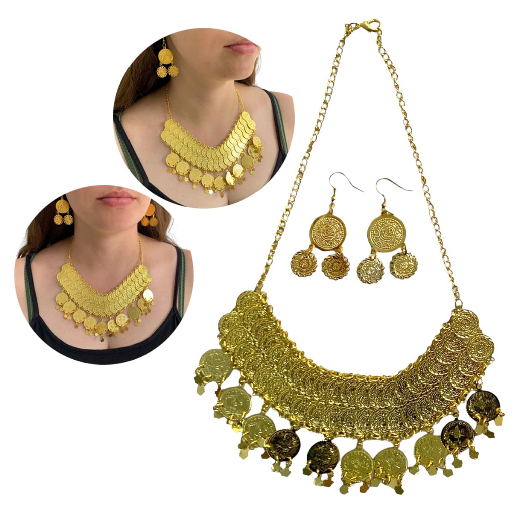Kit Colar e Brinco Medalha Cigana Odalisca Dourado Carnaval | Shopee Brasil