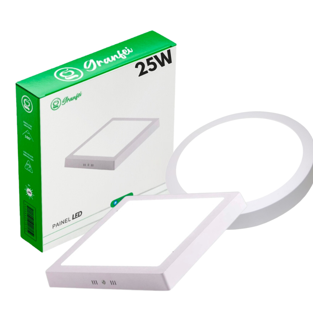 Luminária Painel Plafon Led 25w Sobrepor Quadrado Redondo Branco Quente (3000K) Neutro (4000K ...