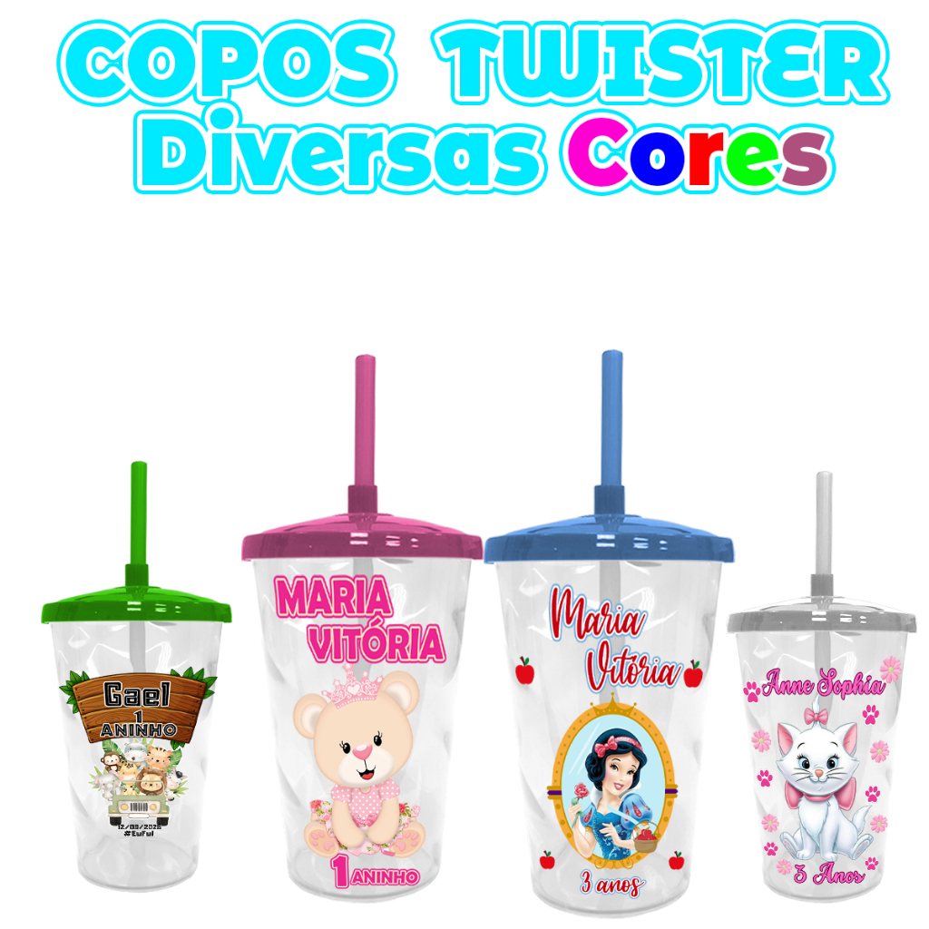 Kit Com 10 20 30 até 50 Copos Twister Shake Personalizado C/ Tampa e ...