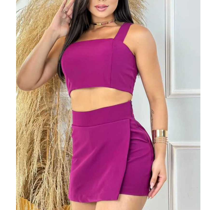 Short Saia Conjunto Feminino Cropet Alfaiataria | Shopee Brasil