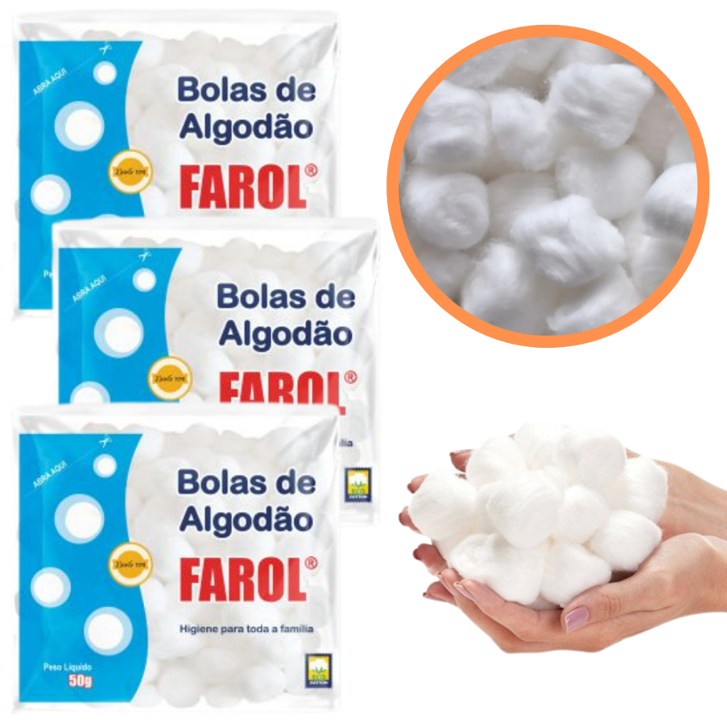 Kit com 3 Pacotes de Algodão em Bola 50g Farol | Shopee Brasil