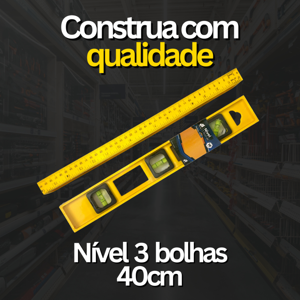 Nível de mão 3 bolhas Profissional Prumo Pedreiro 40 cm Ferramenta de ...