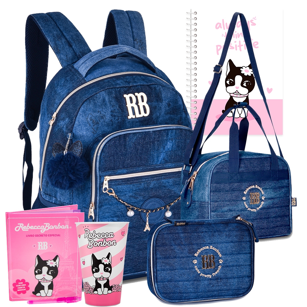 Kit Rebecca Bonbon Jeans Mochila Lancheira Térmica e Estojo Coleção ...