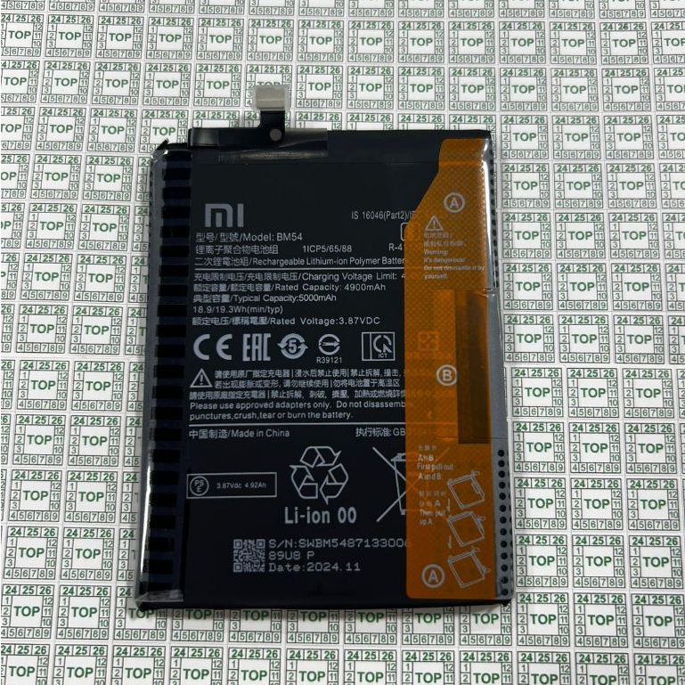 Flex carga BM54 Batt Para Xiaomi Redmi, Note 9 5G e Note 9T, MTK 800U ...