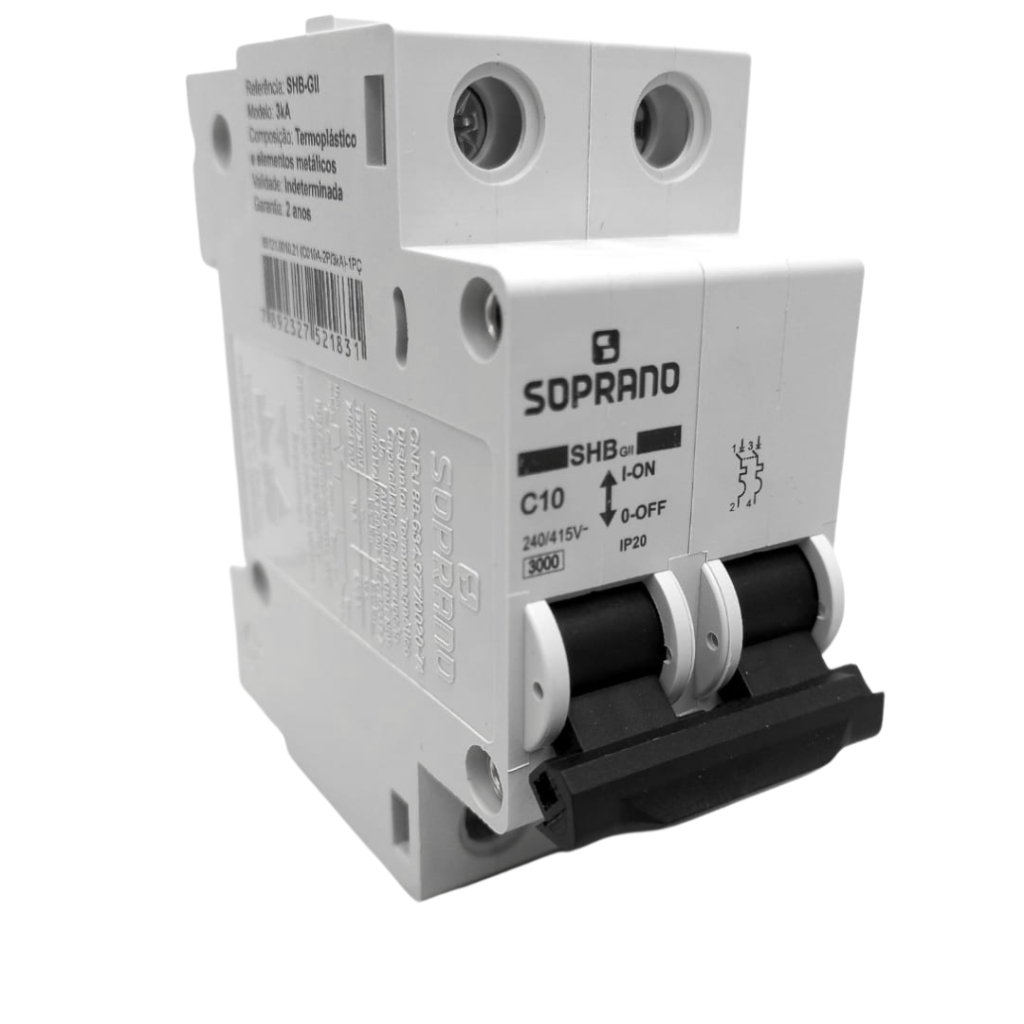 DISJUNTOR BIPOLAR DUPLO SOPRANO 10A - 16A - 20A - 25A - 32A - 40A - 50A - 63A | Shopee Brasil