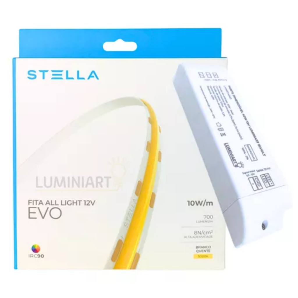 Fita Led Dimerizável Stella 10W/m IRC90 5 metros com Fonte Dimmer 40W ...
