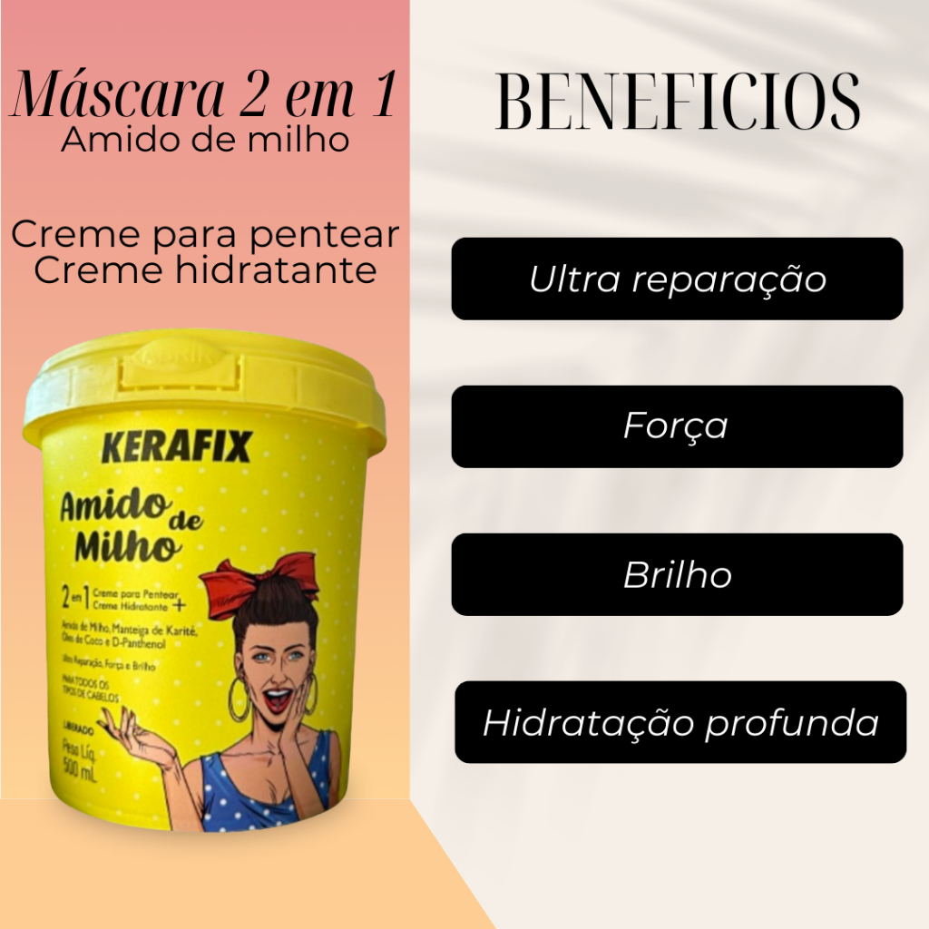 Máscara 2 em 1 hidratação e creme de pentear amido de milho 500ml ...