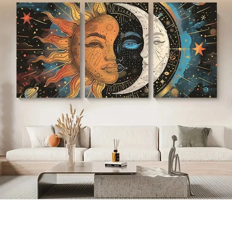 Quadros Decorativos 3 Peças 40x60 Sol e Lua Juntos Para Casa Sala ...