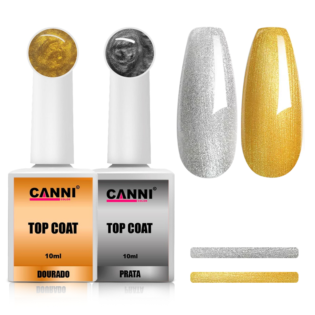 Top coat canni color prata ou dourado refletivo 10ml efeito imã alto ...