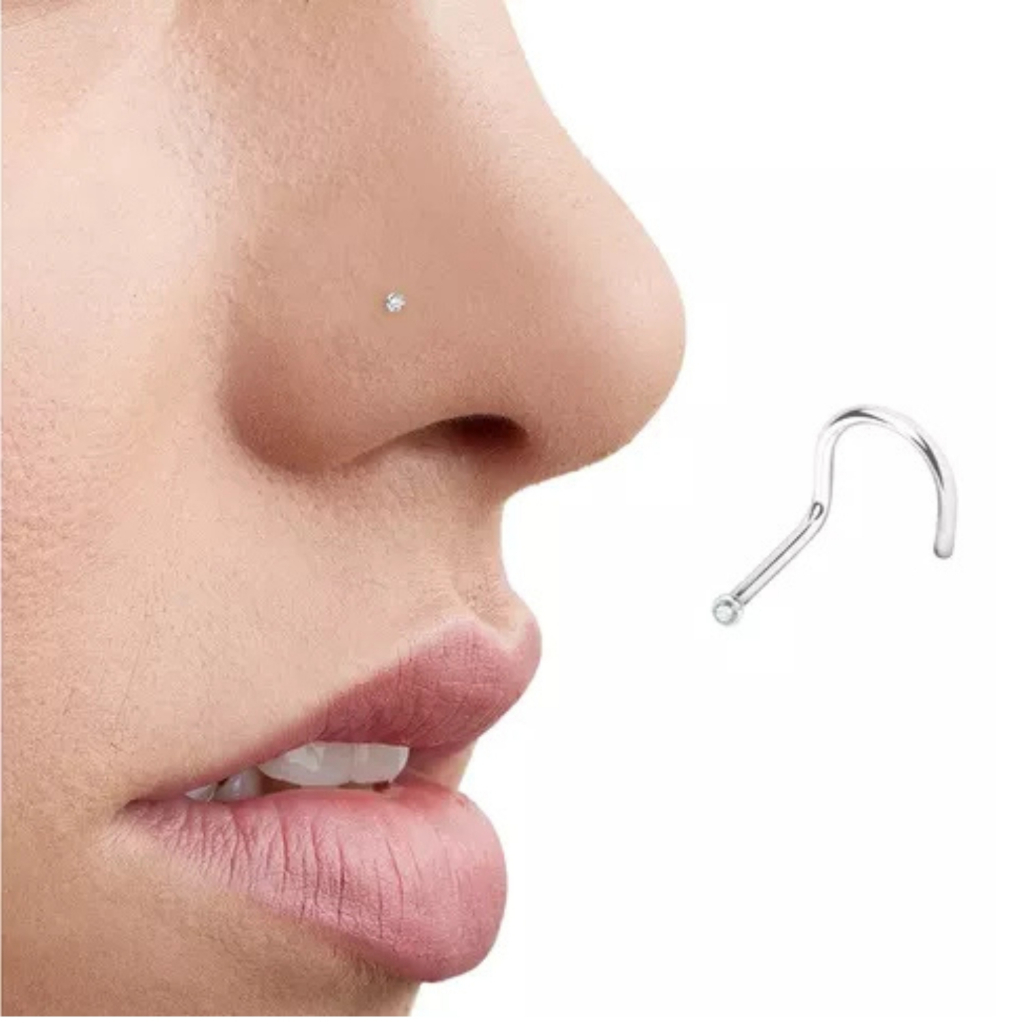 Piercing Nariz Ponto de Luz Prata 925 Legítima Zircônia Mini 0,65mm ...