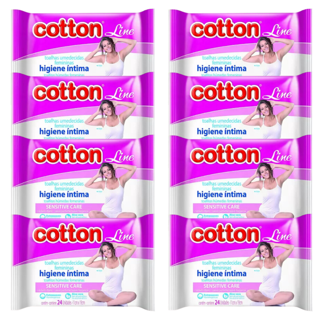 Kit com 8 Toalha Lenço Umedecido Feminino Higiene Intima Cotton Line ...