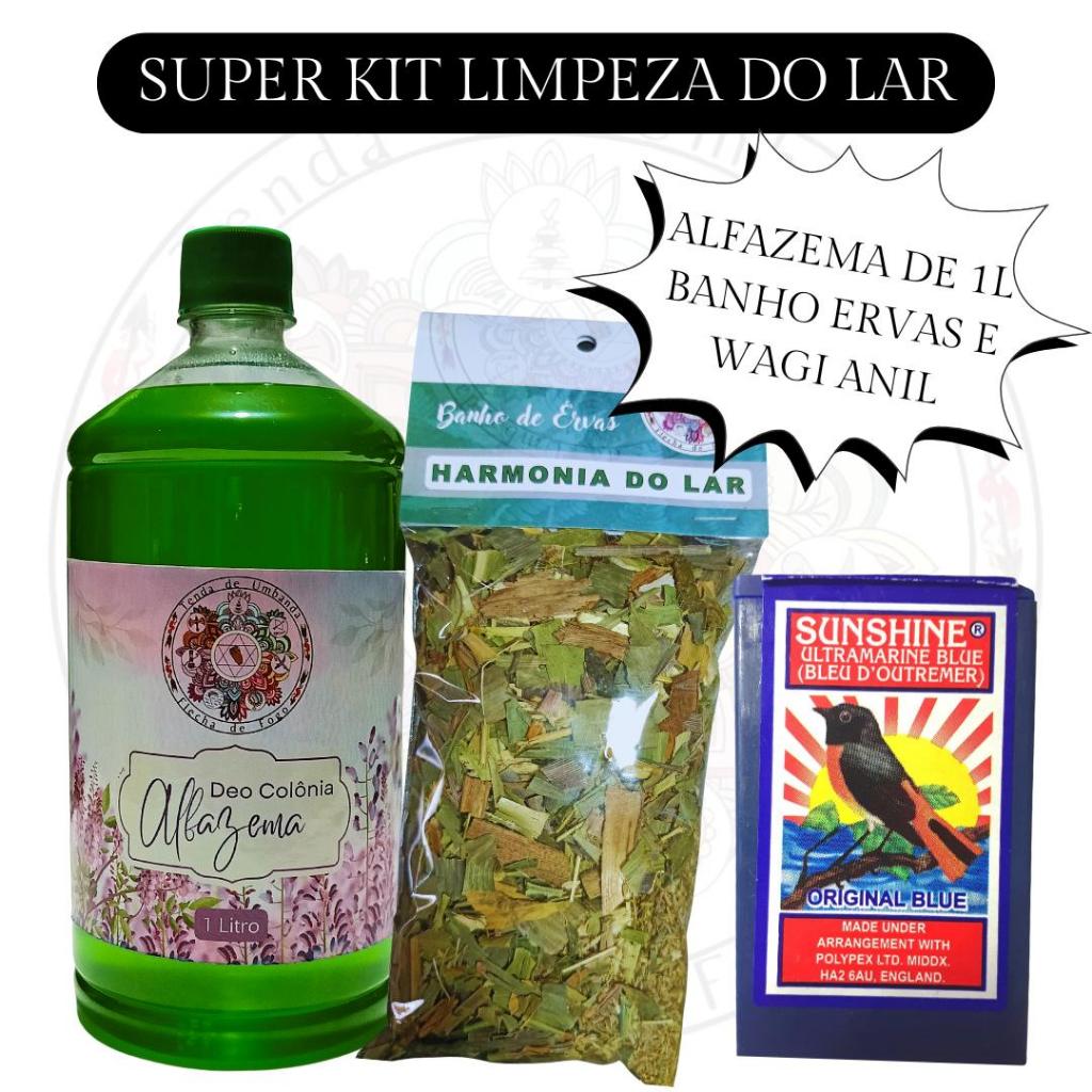 Kit Limpeza do Lar com Alfazema 1 Litro Banho de Ervas 40g e Anil em Pó ...