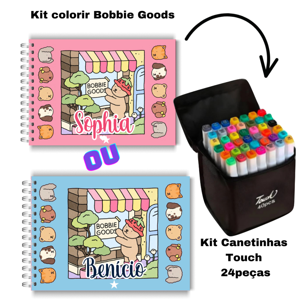 Kit presente de natal Kit colorir Bobbie Goods livro e marcadores ponta ...