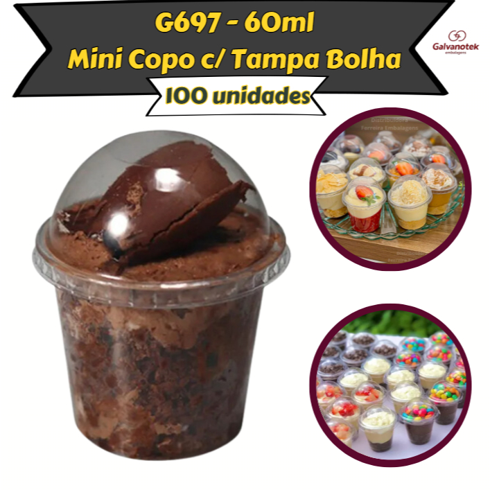 100 Mini Copo Bolha / Pote com Tampa Bolha 60ml - G697 Galvanotek | Shopee Brasil