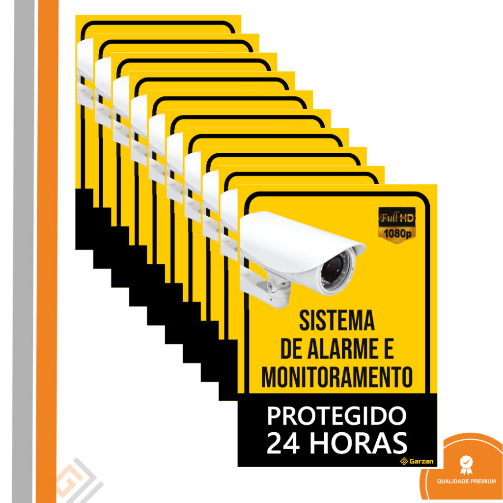 KIT 10 PLACAS DE SINALIZAÇÃO SISTEMA DE ALARME E MONITORAMENTO ...