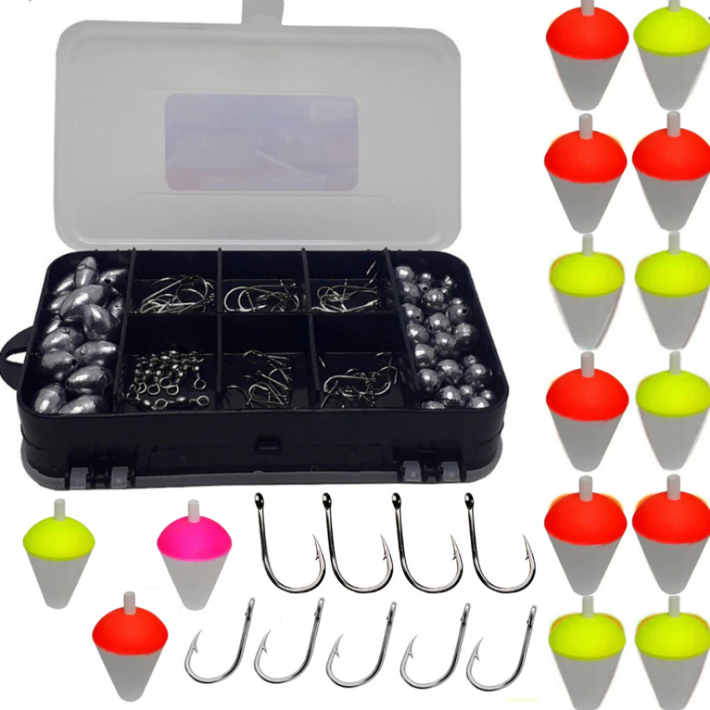 Kit de Pesca Completo Estojo Anzol Chumbada Girador Boia Maleta Caixa ...