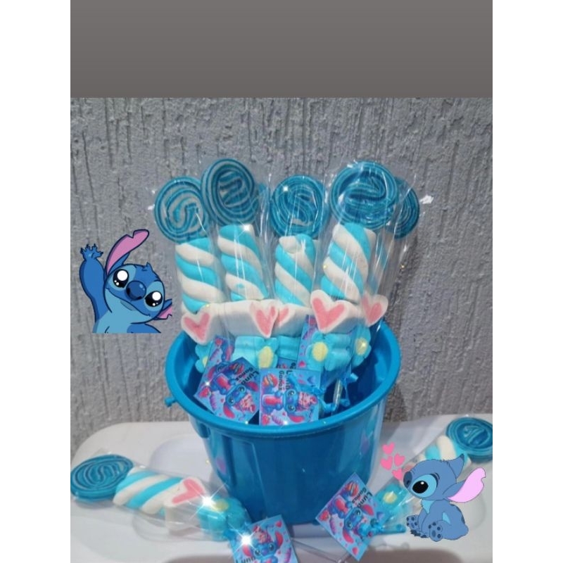 kit 10 pirulito com marshmallow azul com tag personalizada lilo stich ...