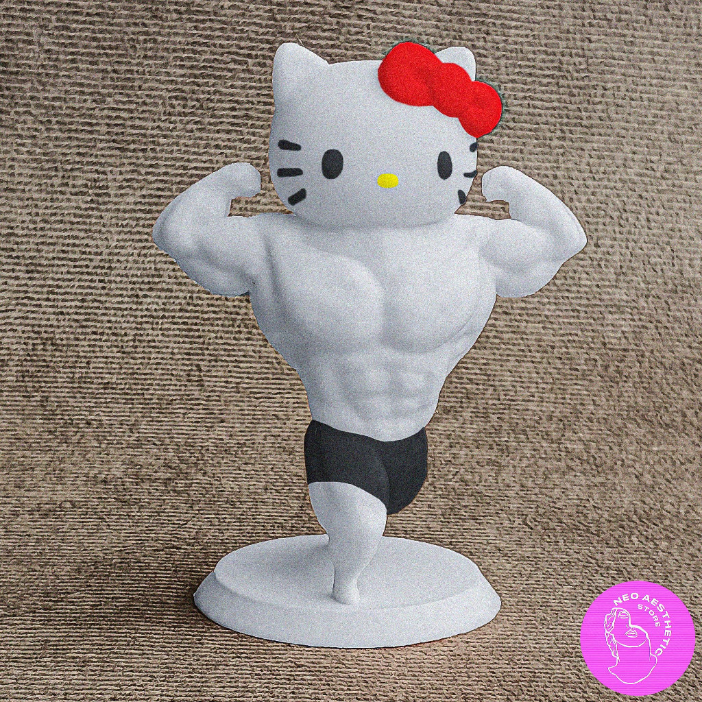 Hello Kitty Treina Fofo Maromba Bodybuilder - Estátua - Figure - 10cm e ...