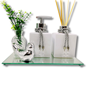 Kit Lavabo Banheiro Luxo Vidro Com Bandeja Espelhada Cubo | Shopee Brasil