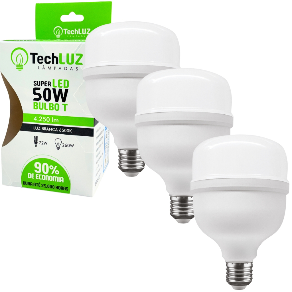 Kit 3 Lâmpadas Led 50W Bulbo 6500k Branco Frio E27 Bivolt Inmetro ...