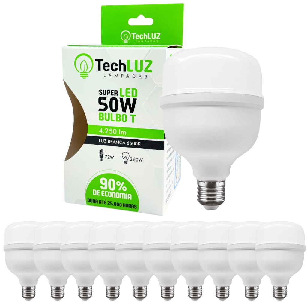 Kit 10 Lâmpadas Led 50W Bulbo 6500k Branco Frio E27 Bivolt Inmetro ...