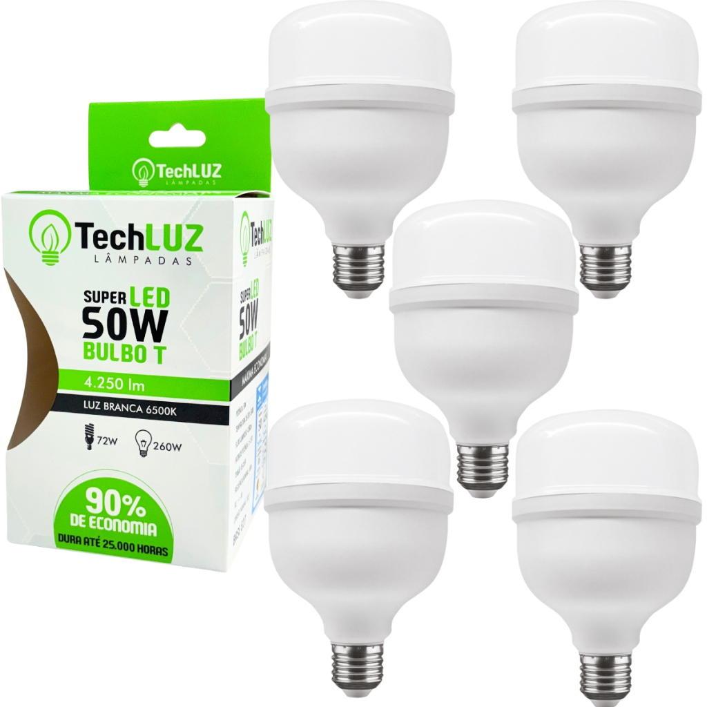Kit 5 Lâmpadas Led 50W Bulbo 6500k Branco Frio E27 Bivolt Inmetro ...