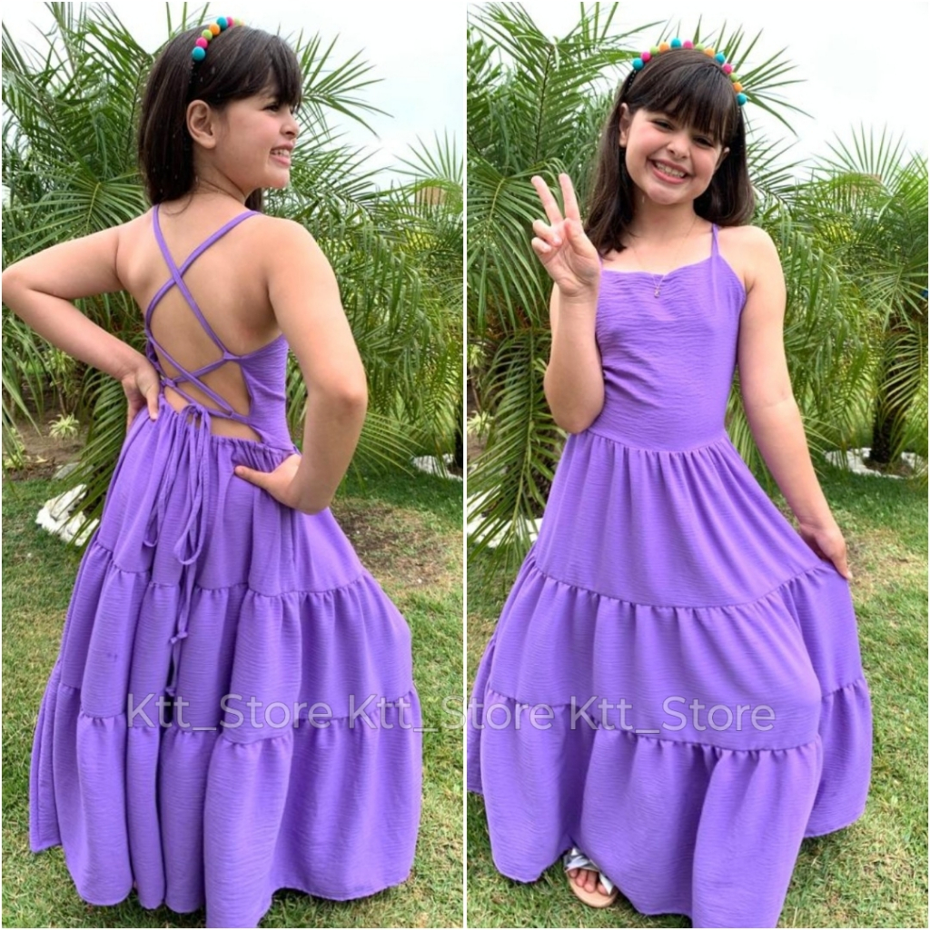 Vestido Longo Meninas Moda Infantil Juvenil Verão Rodado Sem Manga ...