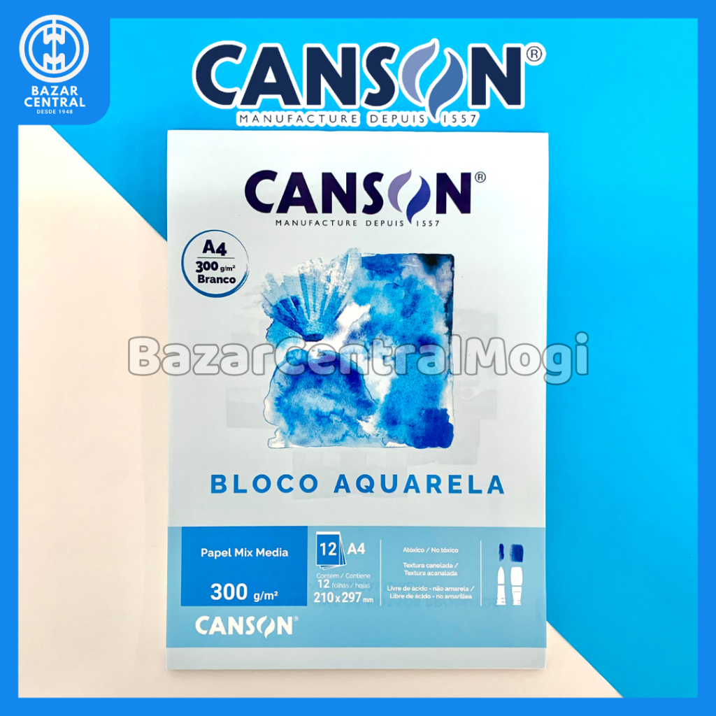 Bloco Papel Canson Aquarela 300g A4 12 Folhas Texturizado | Shopee Brasil